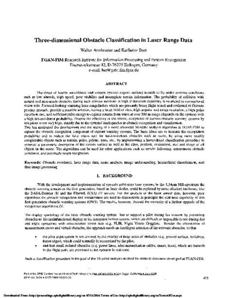 Pdf Three Dimensional Obstacle Classification In Laser Range Data Mohammad Malmir