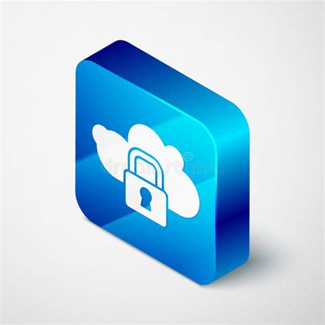 Isometric Cloud Computing Lock Icon Isolated On Grey Background Security Safety Protection