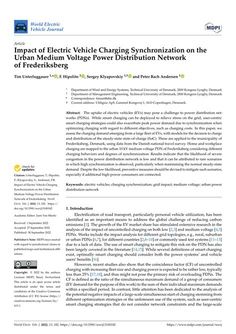 Pdf Impact Of Electric Vehicle Charging Synchronization On The Urban Medium Voltage Power