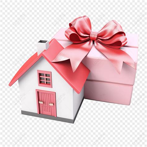 고립된 분홍색 선물 상자 붉은 마음에 열쇠가 있는 3d 집빨간색나무 Png 일러스트 무료 다운로드 Lovepik