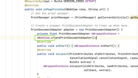 attempt to invoke virtual method android print printdocumentadapter android webkit webview