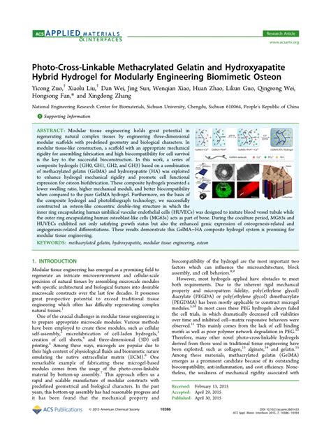 Pdf Photo Cross Linkable Methacrylated Gelatin And Hydroxyapatite