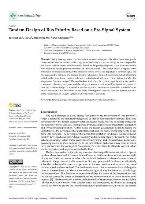 Pdf Tandem Design Of Bus Priority Based On A Pre Signal System