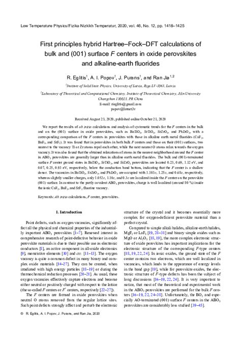 Pdf First Principles Hybrid Hartree Fock Dft Calculations Of Bulk And 001 Surface F Centers