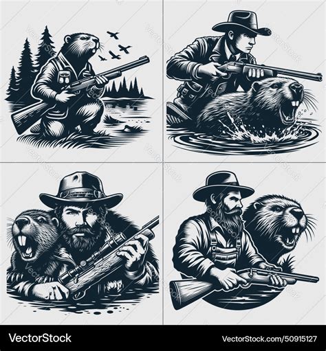 Beaver Hunting Wild Bear Royalty Free Vector Image