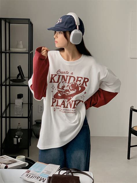 리리앤코 44 120 프레비어 배색 프린팅 라운드넥 긴팔 티셔츠 봄가을데일리룩데이트룩캐주얼룩캠퍼스룩러블리룩하객룩격식룩출근룩페미닌룩빅사이즈120