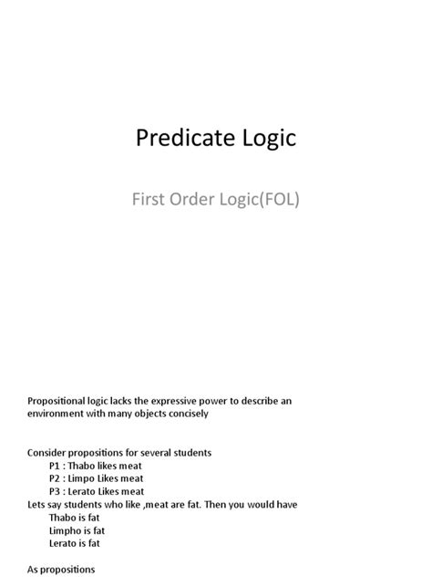 Predicate Logic First Order Logic Fol Download Free Pdf Logic