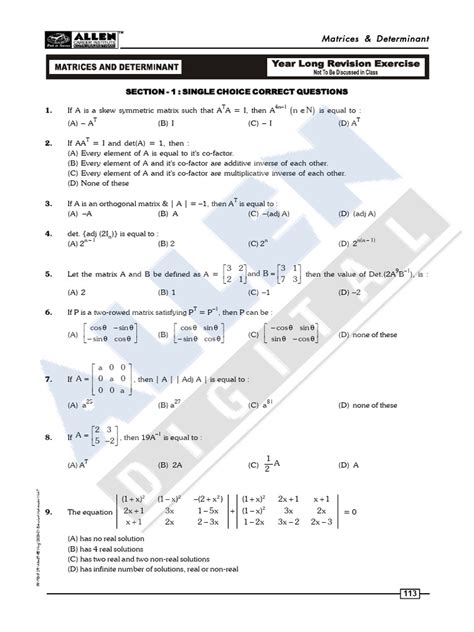Matrices And Determinants Pdf Matrix Mathematics Determinant