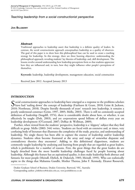 Pdf Teaching Leadership From A Social Constructionist Perspective