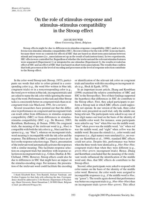 Pdf On The Role Of Stimulus Response And Stimulus Stimulus