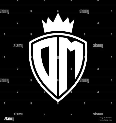 Dm Letter Bold Monogram With Shield And Crown Outline Shape With Black