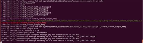 sdk for c iothub client sample able to send message to hub but