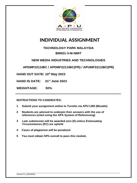 Apu Assignment Cover Master Nmit Individual Project Rcw Pdf