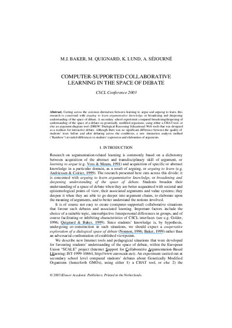 Pdf Computer Supported Collaborative Learning In Higher Education Scripts For Argumentative