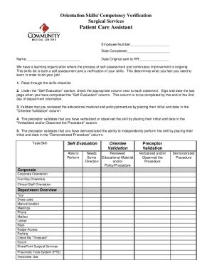 Fillable Online Orientation Skills Competency Verification Surgical Services Fax Email Print