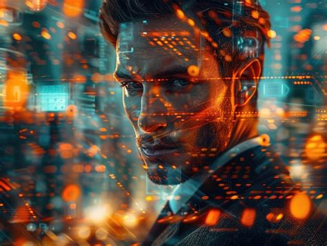 Premium Photo The Head Of A Man Is Filled With Binary Code Digits