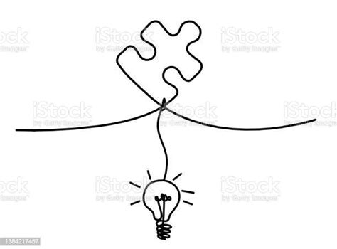 흰색 배경에 줄 그리기로 전구추상 직소 퍼즐 개념에 대한 스톡 벡터 아트 및 기타 이미지 개념 격언 낙서 드로잉 Istock