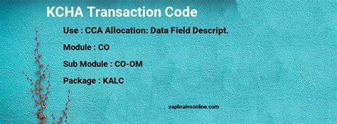 KCHA SAP Tcode For CCA Allocation Data Field Descript