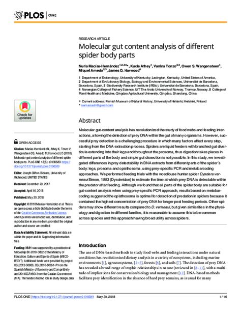 Pdf Molecular Gut Content Analysis Of Different Spider Body Parts