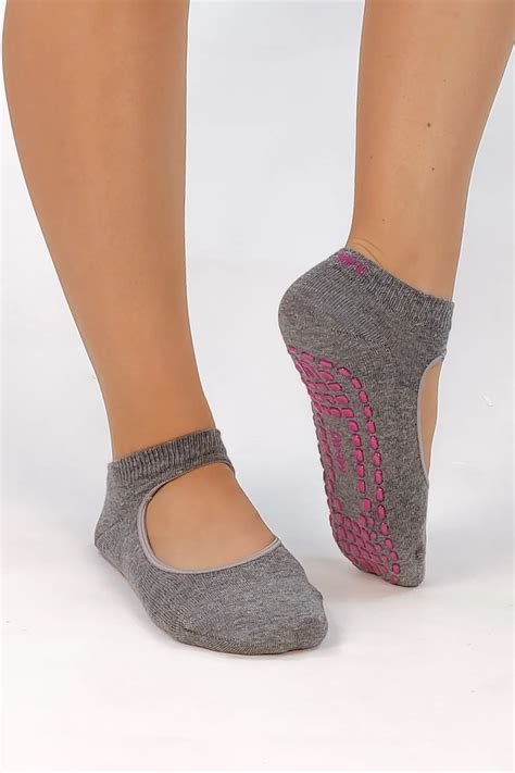 Γκρι κάλτσες Yoga γυναικείες με αντιολισθητική σιλικόνη Dama Koupa