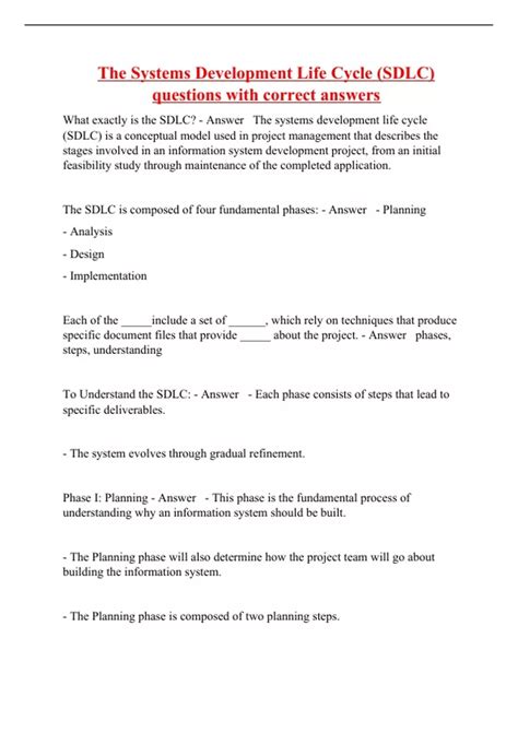 The Systems Development Life Cycle Sdlc Questions With Correct Answers The Systems
