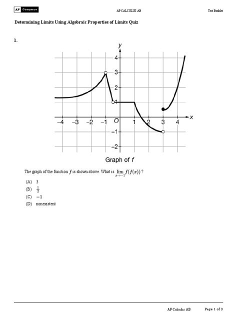 Determining Limits Using Algebraic Properties Of Limits Quiz Pdf