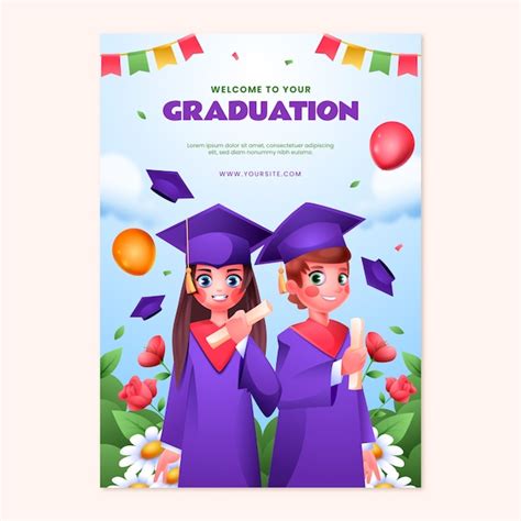 졸업 축하 세로형 포스터 템플릿 프리미엄 벡터