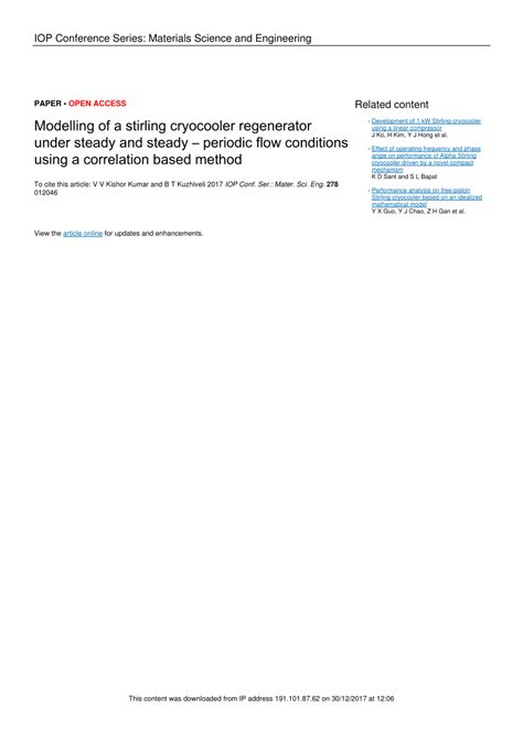 Pdf Modelling Of A Stirling Cryocooler Regenerator Under Steady And Steady Periodic Flow