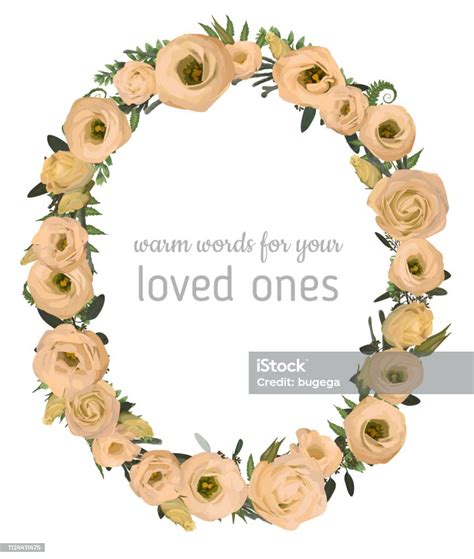 회 양 목 고 사리 Brunia 유 칼 리 나무의 아름 다운 잎이 프레임 화 환 분기 고 Eustoma 크림 꽃 청첩장 Vignettes 엽서 포스터 0명에 대한 스톡 벡터