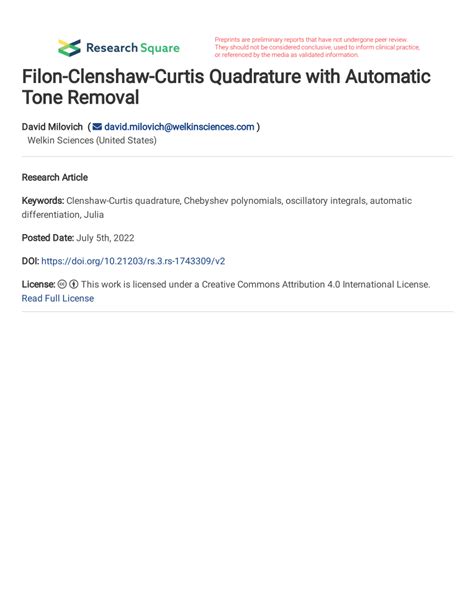 Pdf Filon Clenshaw Curtis Quadrature With Automatic Tone Removal