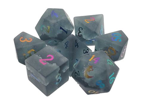 Old School Dice Gemstone 7 Piece Set Frosted Blast Glass Obsidian