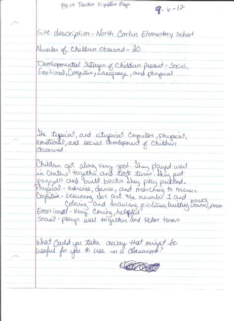 Classroom Observation Summary English