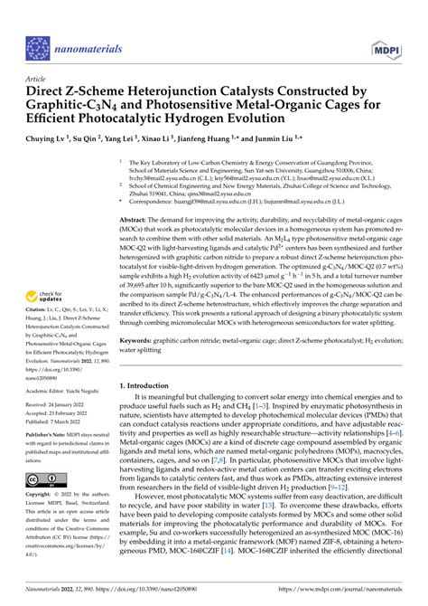 Pdf Direct Z Scheme Heterojunction Catalysts Constructed By Graphitic