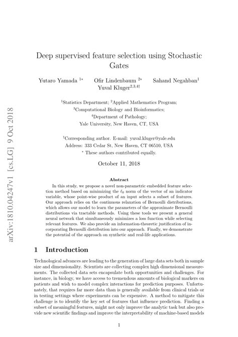 Pdf Deep Supervised Feature Selection Using Stochastic Gates