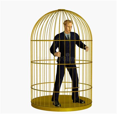 Businessman Trapped In Cage Includes Clipping Path Stock Illustration