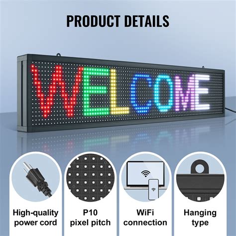 Vevor Programmable Led Sign P10 Full Color Led Scrolling Panel Diy Custom Text Animation