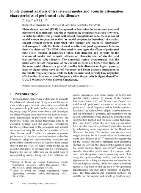 Pdf Finite Element Analysis Of Transversal Modes And Acoustic Attenuation Characteristics Of