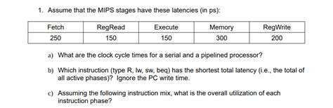 1 Assume That The Mips Stages Have These Latencies