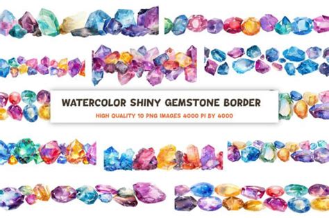 Shiny Gemstone Watercolor Border Clipart Graphic By Mirazooze