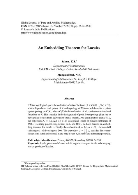 Pdf An Embedding Theorem For Locales
