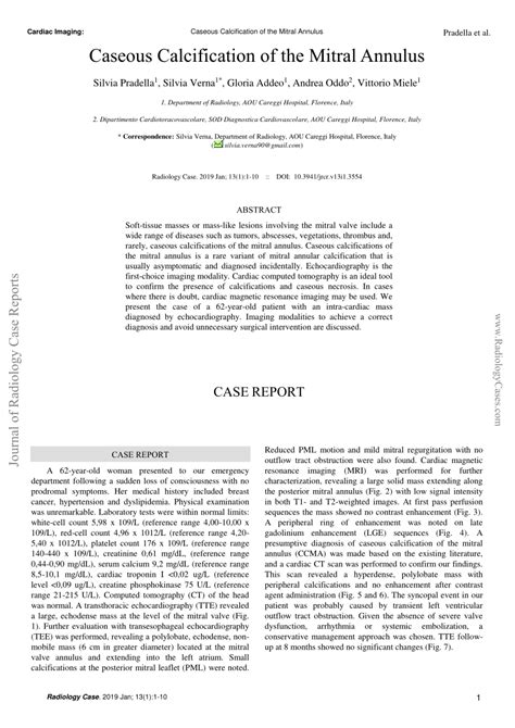 Pdf Caseous Calcification Of The Mitral Annulus