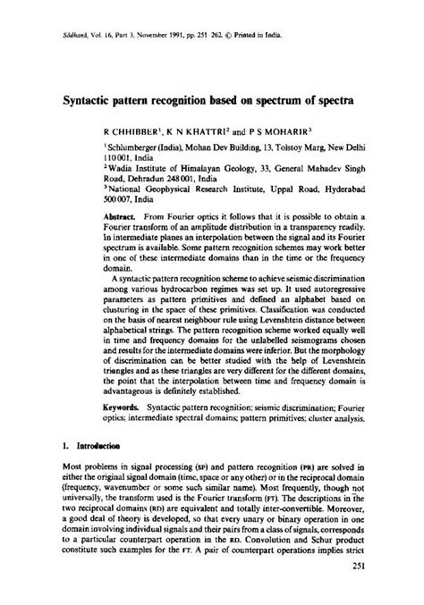 Pdf Syntactic Pattern Recognition Based On Spectrum Of Spectra