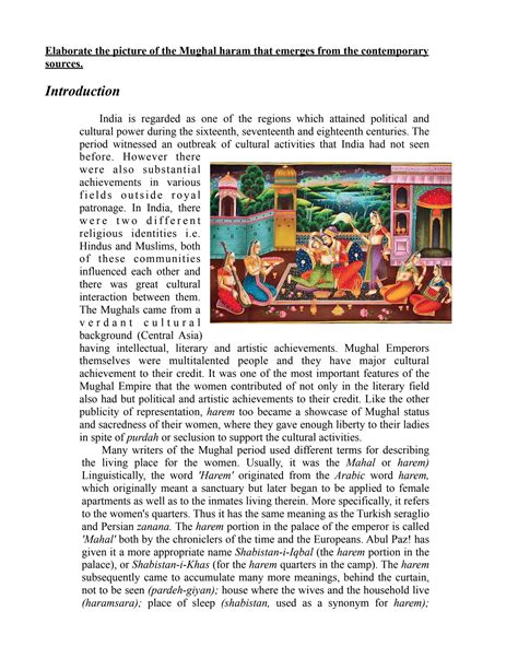 Solution Elaborate The Picture Of Mughal Haram That Emerges From The