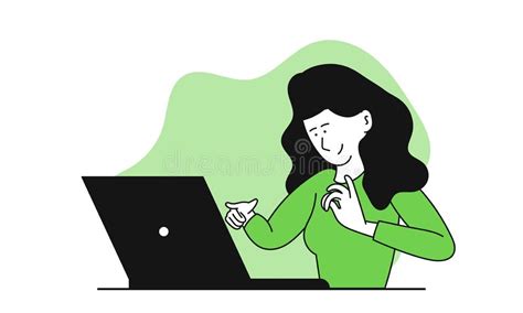 Woman Working On Computer Vector Illustration Concept Office Work And Business Character