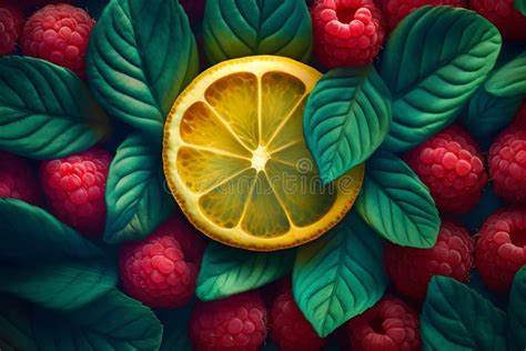Background With Raspberry Lemon And Mint Neural Network Ai Generated