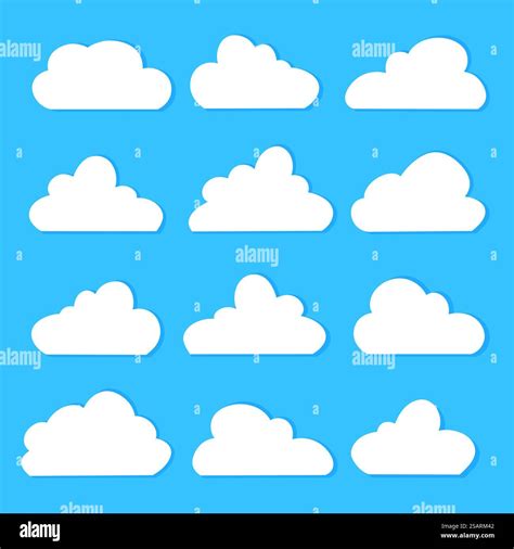 Clouds Set Abstract White Cloudy Collection Isolated On Blue Background Vector Illustration