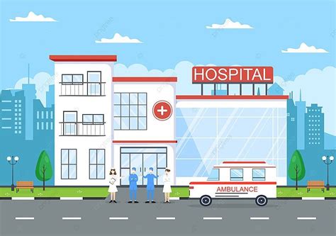 Hospital Building For Healthcare Cartoon Background Vector Illustration With Cartoon Exterior