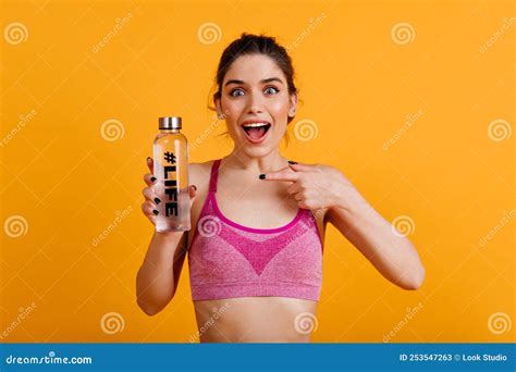 Excited Fitness Girl Enjoying Training Good Looking Woman Holding