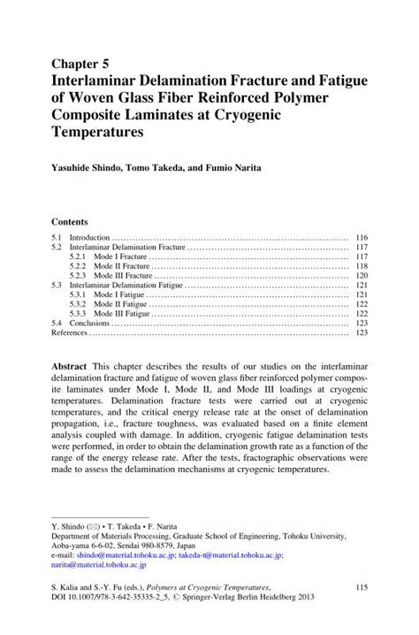 Pdf Polymers At Cryogenic Temperatures Interlaminar Delamination Fracture And Fatigue Of