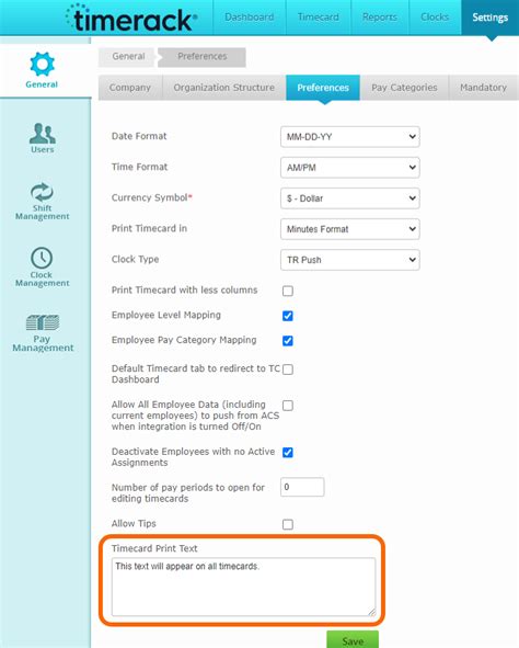 Add Custom Text To Timecard Printout Timerack
